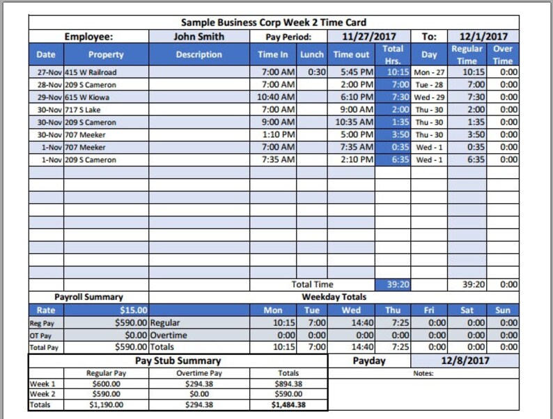 Annual Bi weekly Timecard Payroll Calculator Etsy Annual Bi weekly Timecard Payroll Calculator Etsy