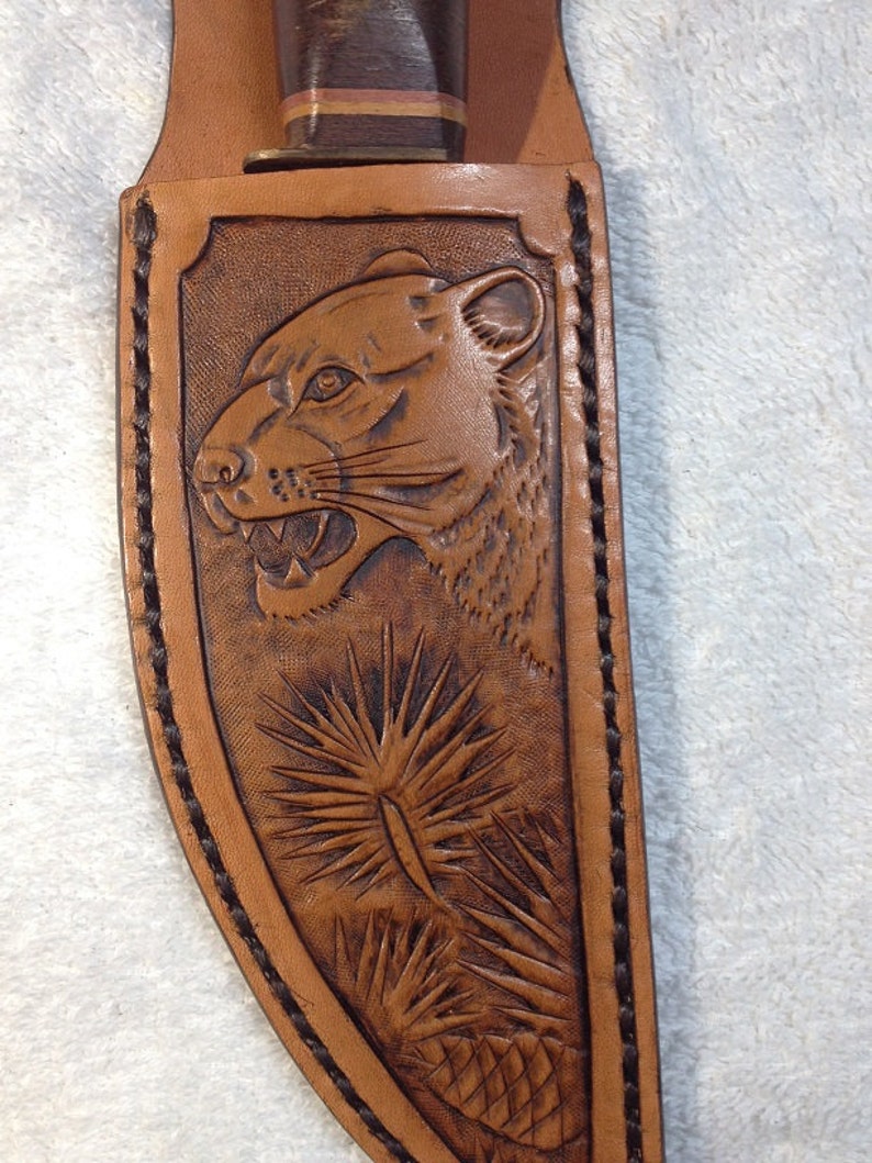Hand Tooled Leather Knife Sheath With Mountain Lion - Etsy