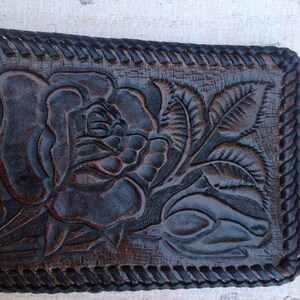 Hand Tooled Rose Pattern Leather Wallet - Etsy