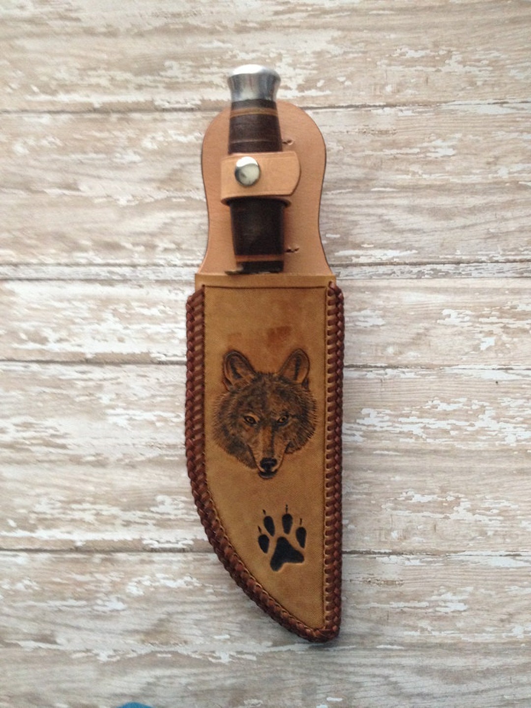 Hand Tooled Leather Knife Sheath With Wolf - Etsy