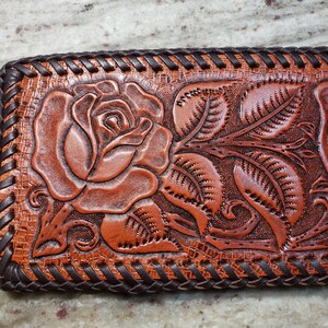 Hand Tooled Rose Pattern Leather Wallet - Etsy