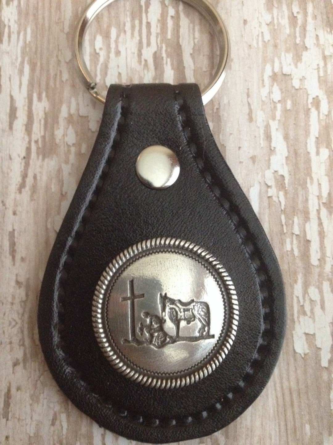 Praying Cowboy Leather Key Fob - Etsy