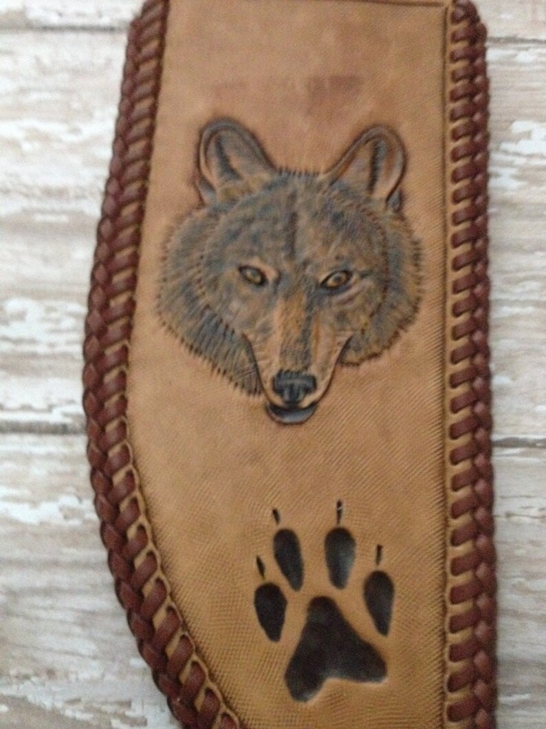 Hand Tooled Leather Knife Sheath With Wolf - Etsy