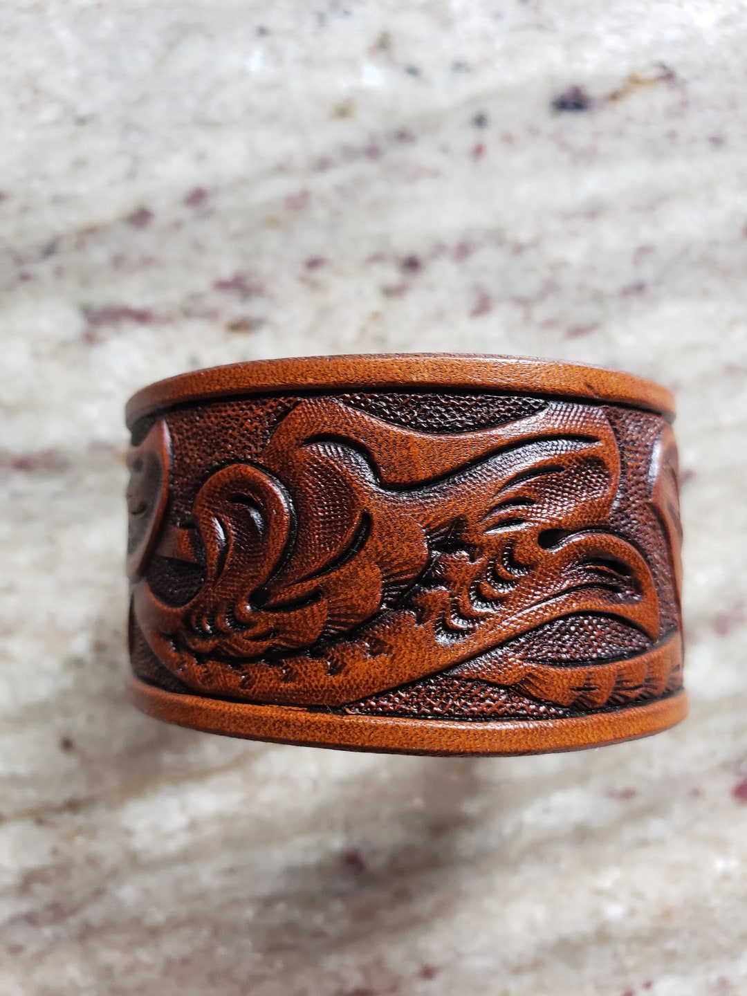 Hand Tooled Leather Wrist Band. - Etsy