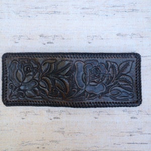 Hand Tooled Rose Pattern Leather Wallet - Etsy