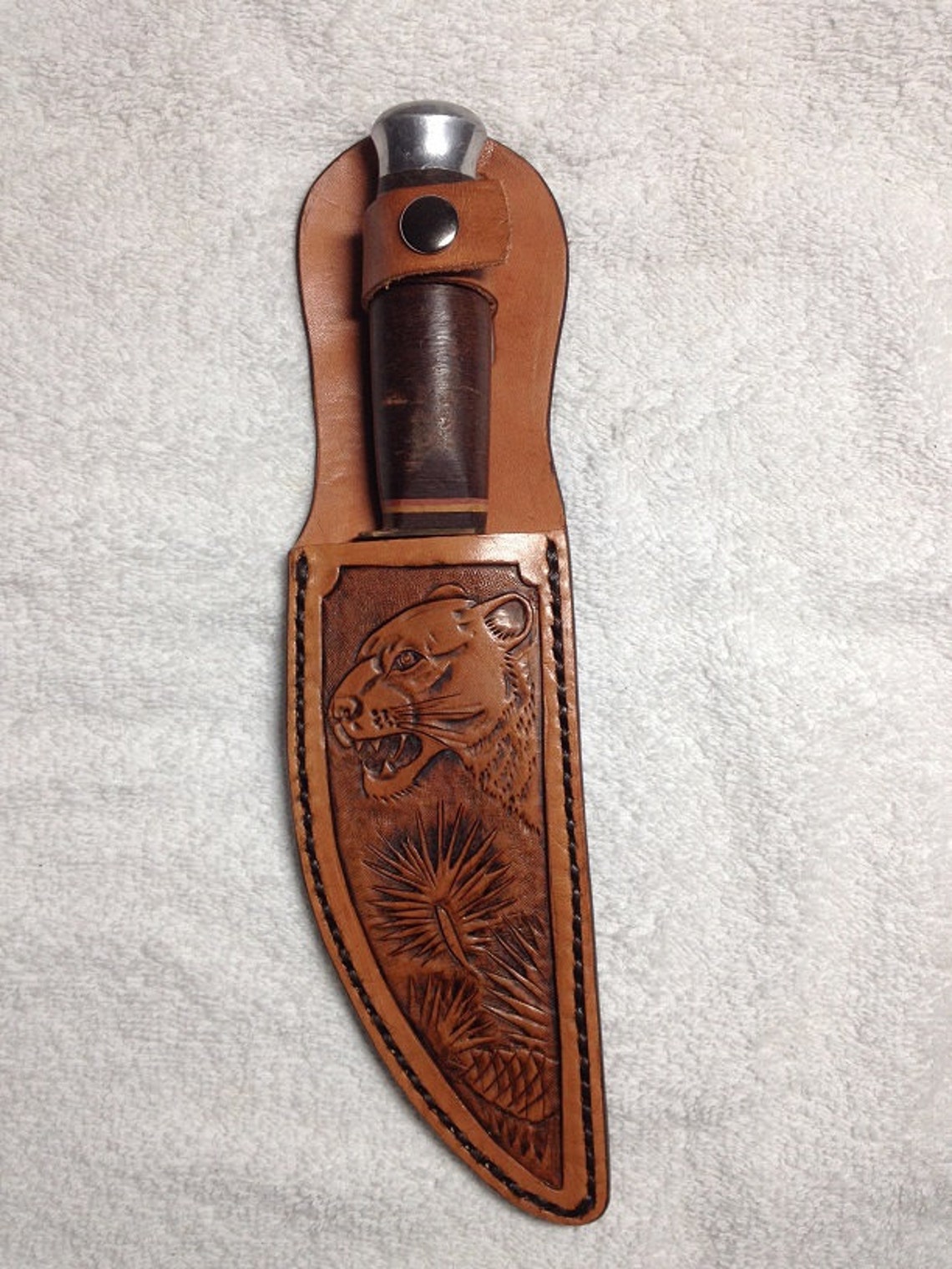 Hand Tooled Leather Knife Sheath With Mountain Lion - Etsy