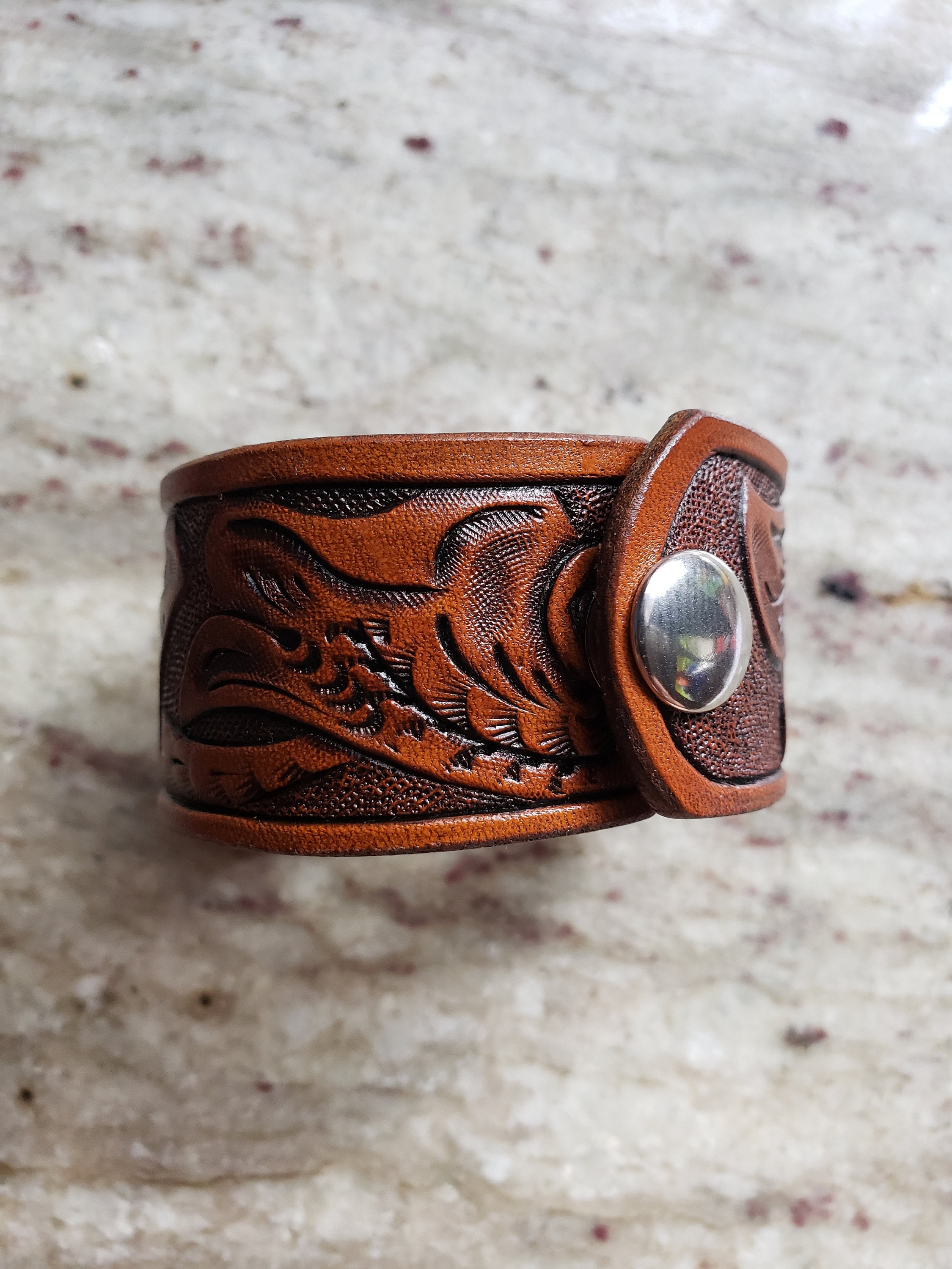 Hand Tooled Leather Wrist Band. - Etsy