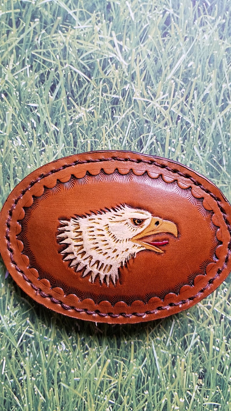 Hand Tooled Leather Buckle With Eagle - Etsy