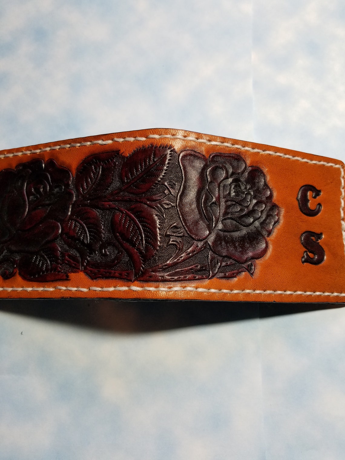 Hand Tooled Rose Leather Wallet With Initials - Etsy