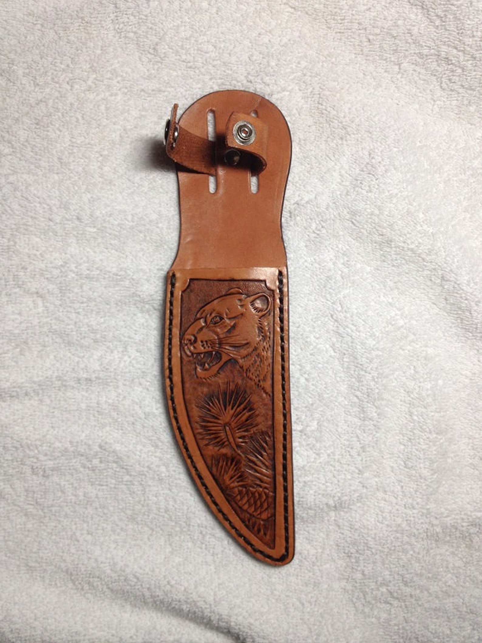 Hand Tooled Leather Knife Sheath With Mountain Lion - Etsy
