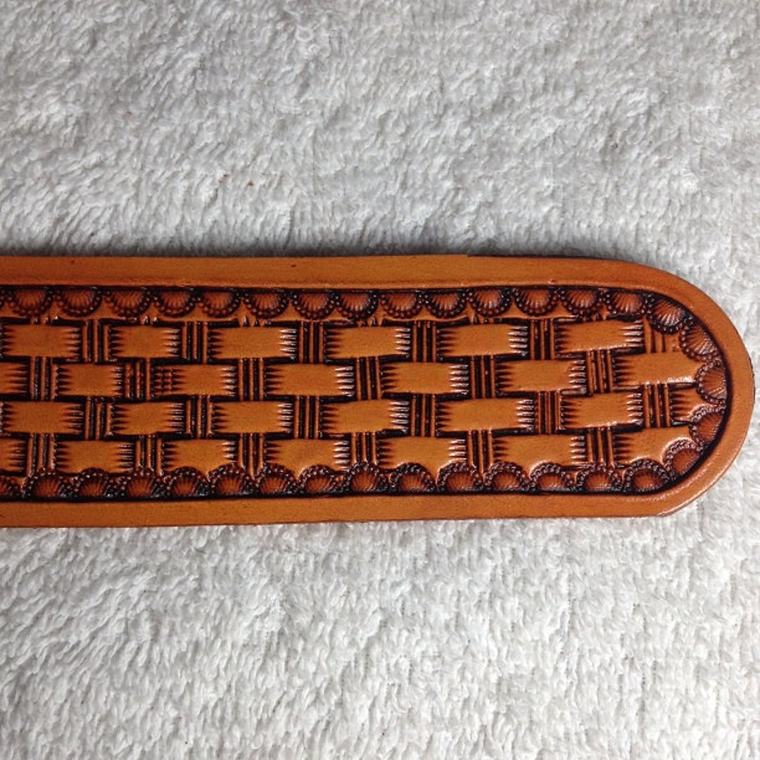 Hand Tooled Western Belt With Basket Weave Pattern Style # 15. Includes ...
