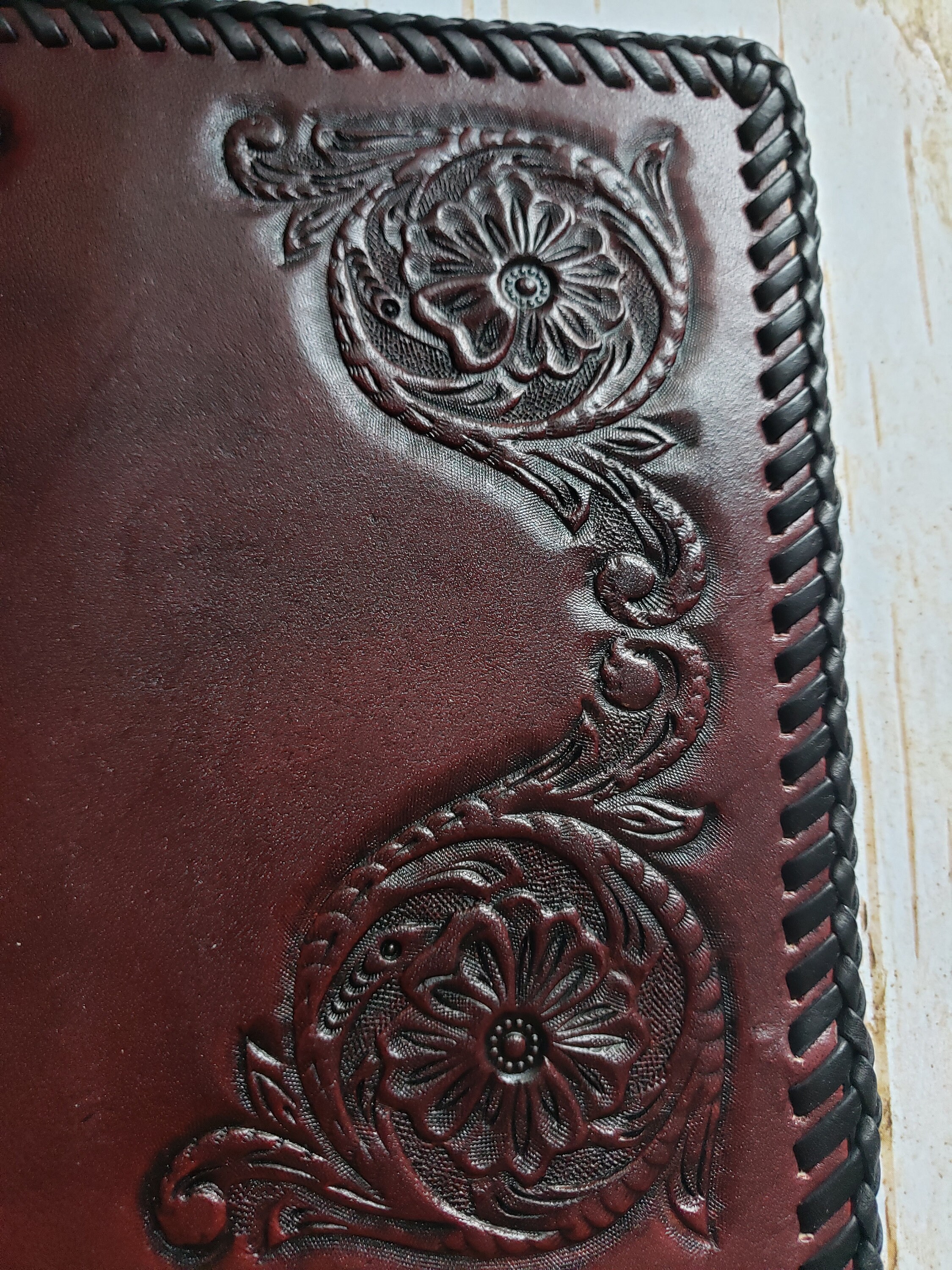 Sheridan style hand tooled checkbook cover book cover | Etsy