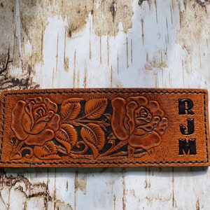 Hand Tooled Rose Pattern Leather Wallet - Etsy