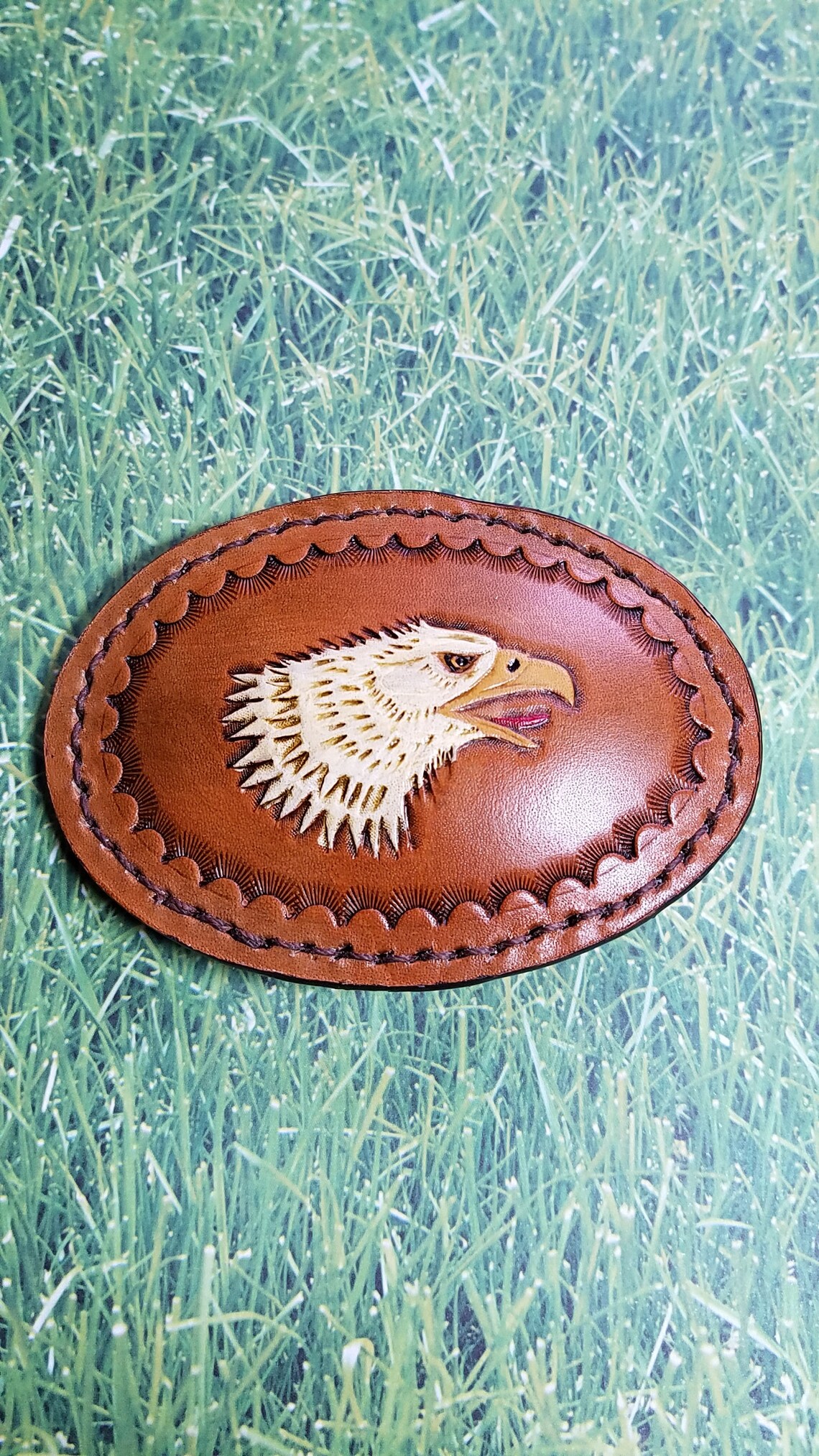 Hand Tooled Leather Buckle With Eagle - Etsy