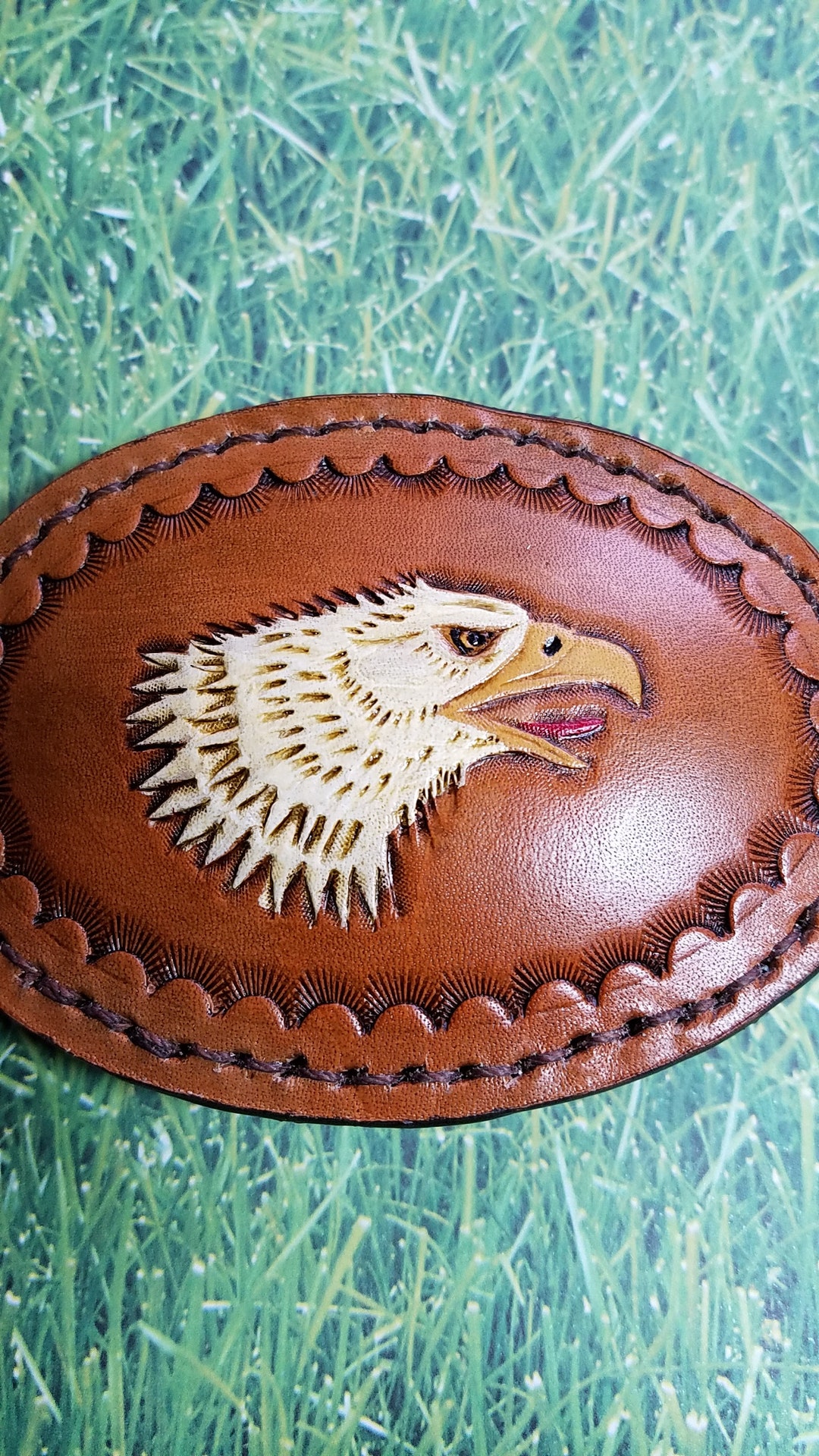 Hand Tooled Leather Buckle With Eagle - Etsy