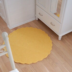 Yellow Rug, Round Crochet Wool Rug, Nursery Sun Rug, Knit Rug Sun ...