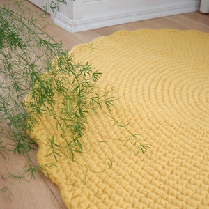 Yellow Rug, Round Crochet Wool Rug, Nursery Sun Rug, Knit Rug Sun ...