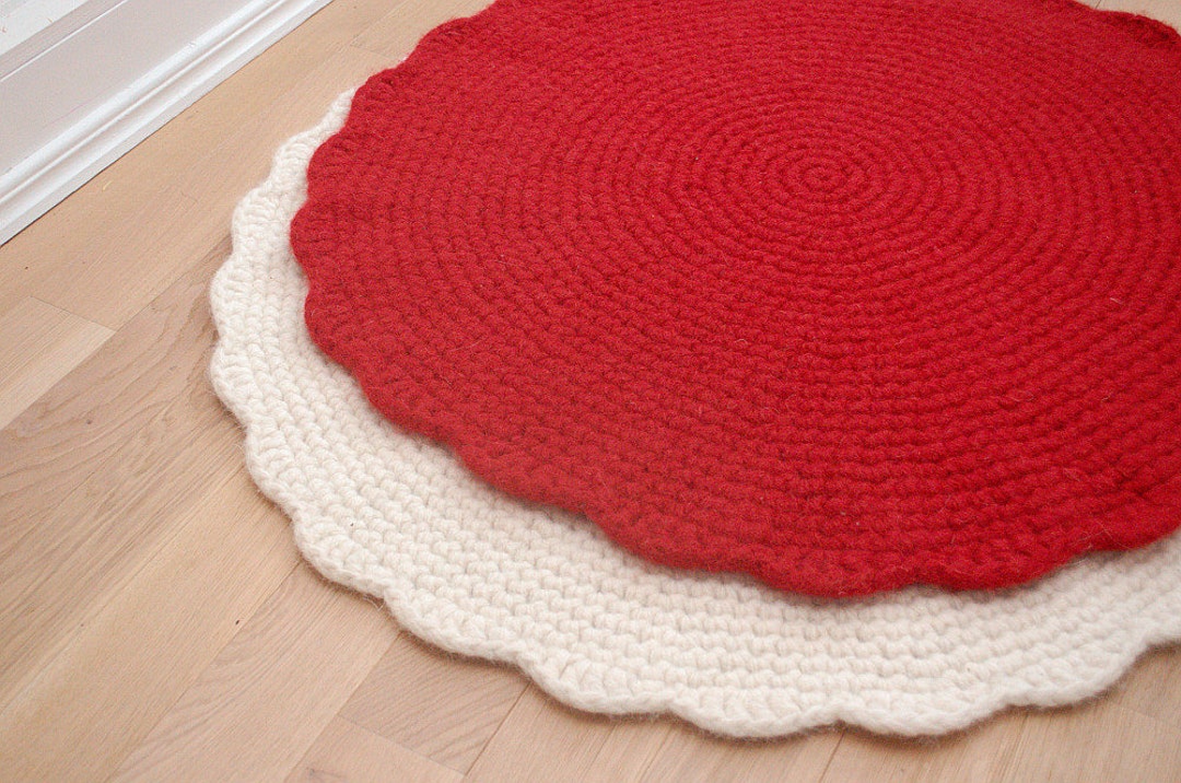 Red Round Rug Wool Carpet - Red Carpet Crochet Rug Large - Bedside Rug ...