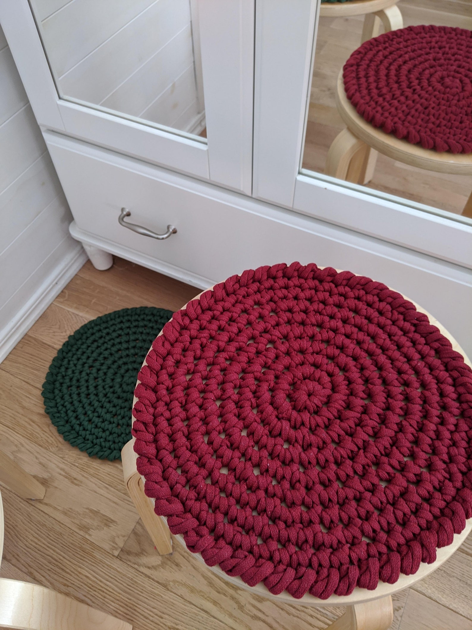Round Red Chair Pads Crochet Red Green Seat Cushions Floor | Etsy