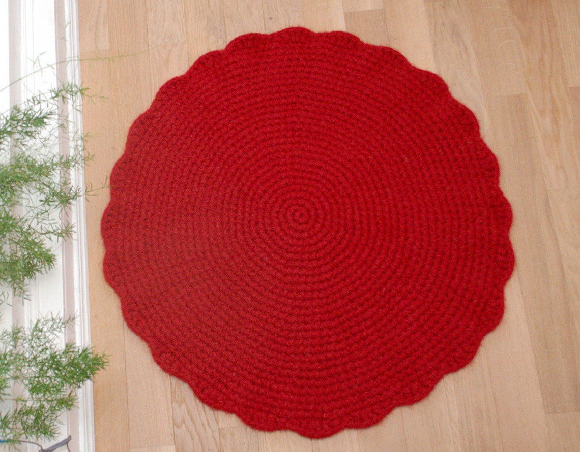 Red Round Rug Wool Carpet Red Carpet Crochet Rug Large - Etsy
