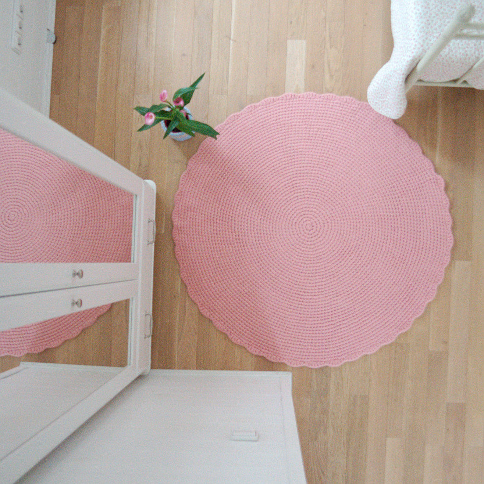 Round Rug Baby Pink Large Crochet Wool Rug Felted Nursery Rug Baby Girl ...