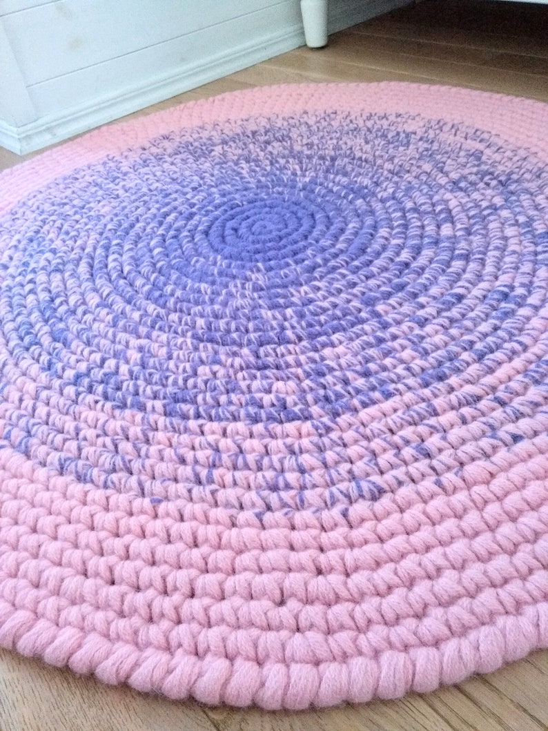 Round Crochet Wool Rug Pink Purple Ombre Bedroom Nursery - Etsy