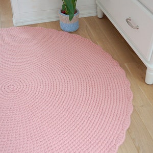 Round Rug Baby Pink Large - Crochet Wool Rug Felted - Nursery Rug Baby ...