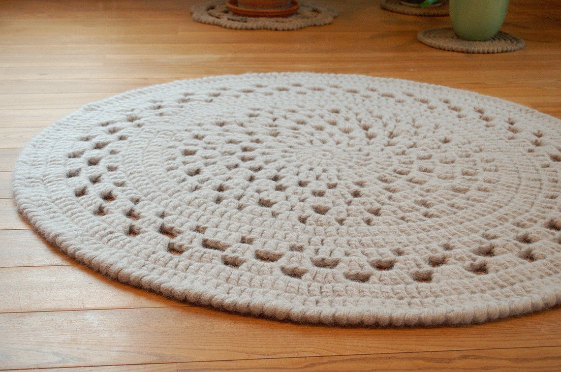 Grey Round Retro Rug Wool Crochet Oversized Boho Doily Rug - Etsy