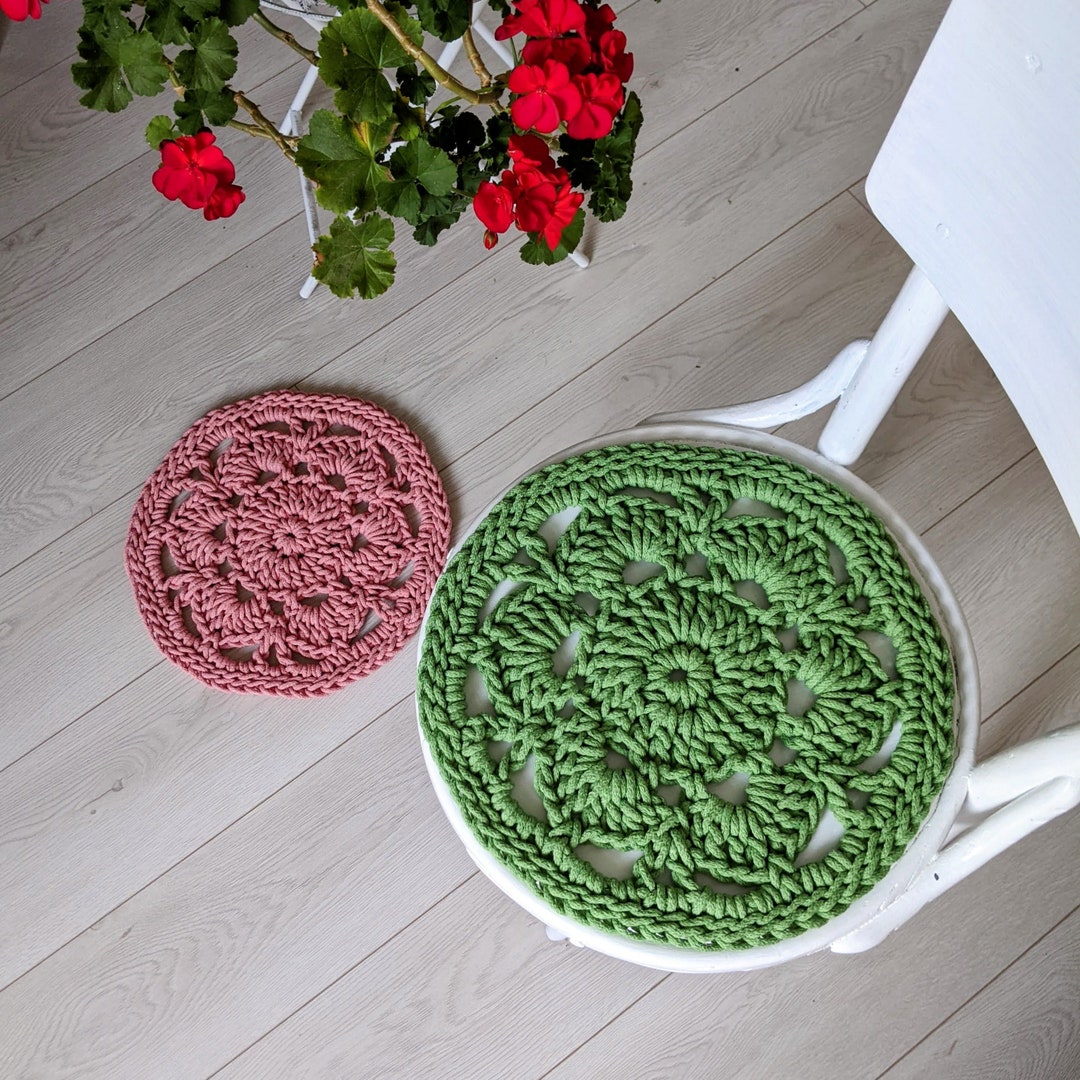 Handmade Round Chair Pad Cushion Green - Cottagecore Summer Gift Home ...