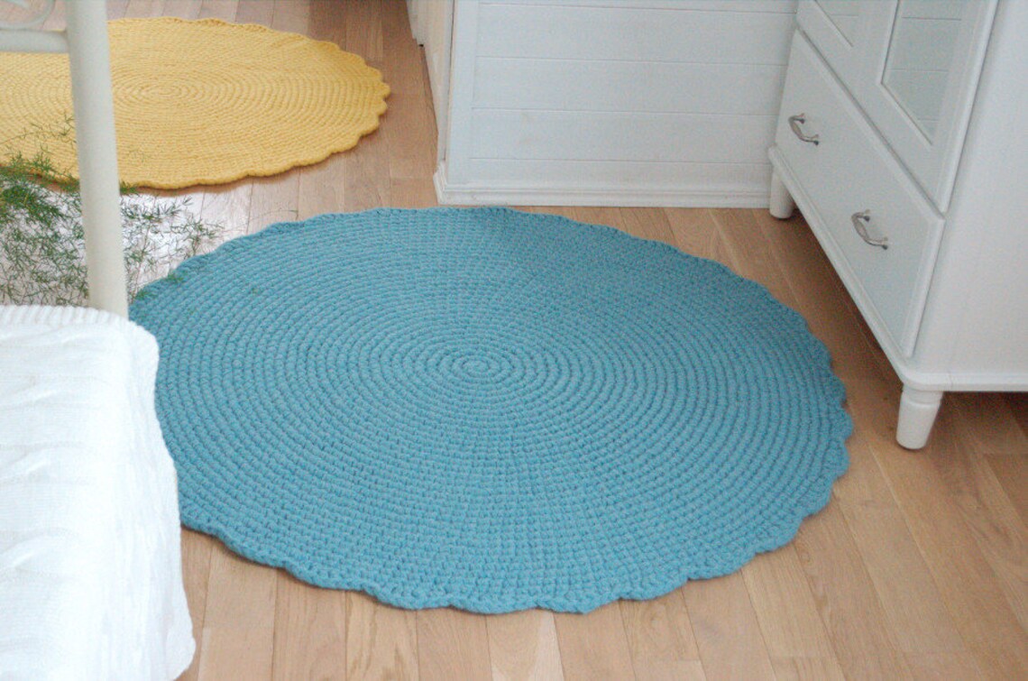 Yellow Rug Round Crochet Wool Rug Nursery Sun Rug Knit Rug - Etsy