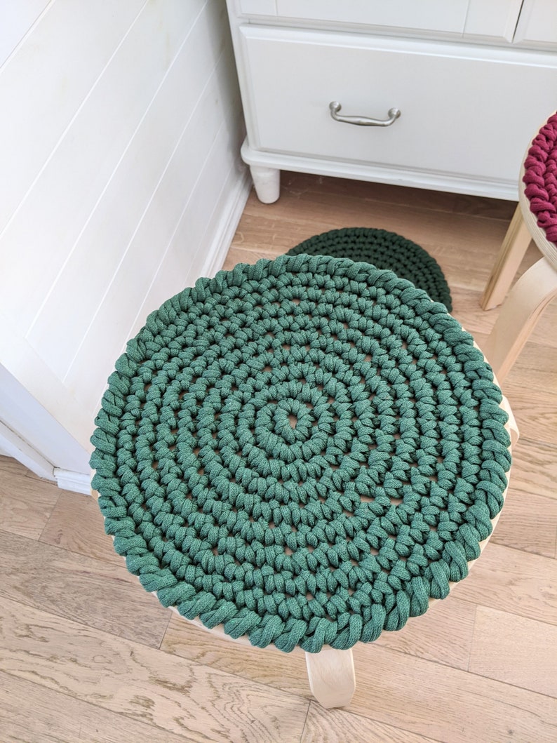 Round Red Chair Pads Crochet Red Green Seat Cushions Floor | Etsy