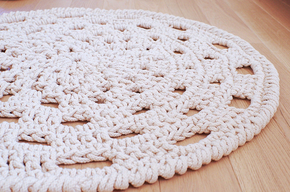 Round Rug Crochet Cotton Rope Natural Oversized Doily Rug - Etsy