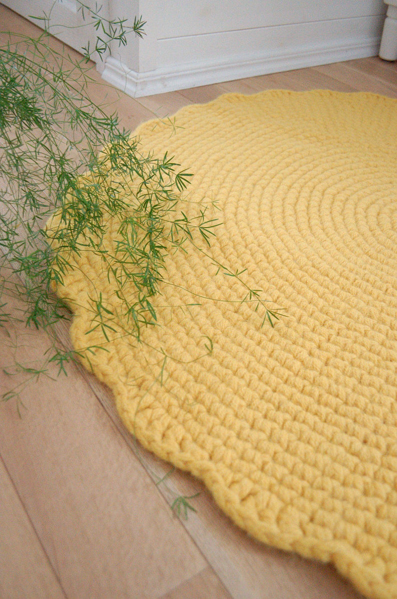 Yellow Rug Round Crochet Wool Rug Nursery Sun Rug Knit Rug - Etsy