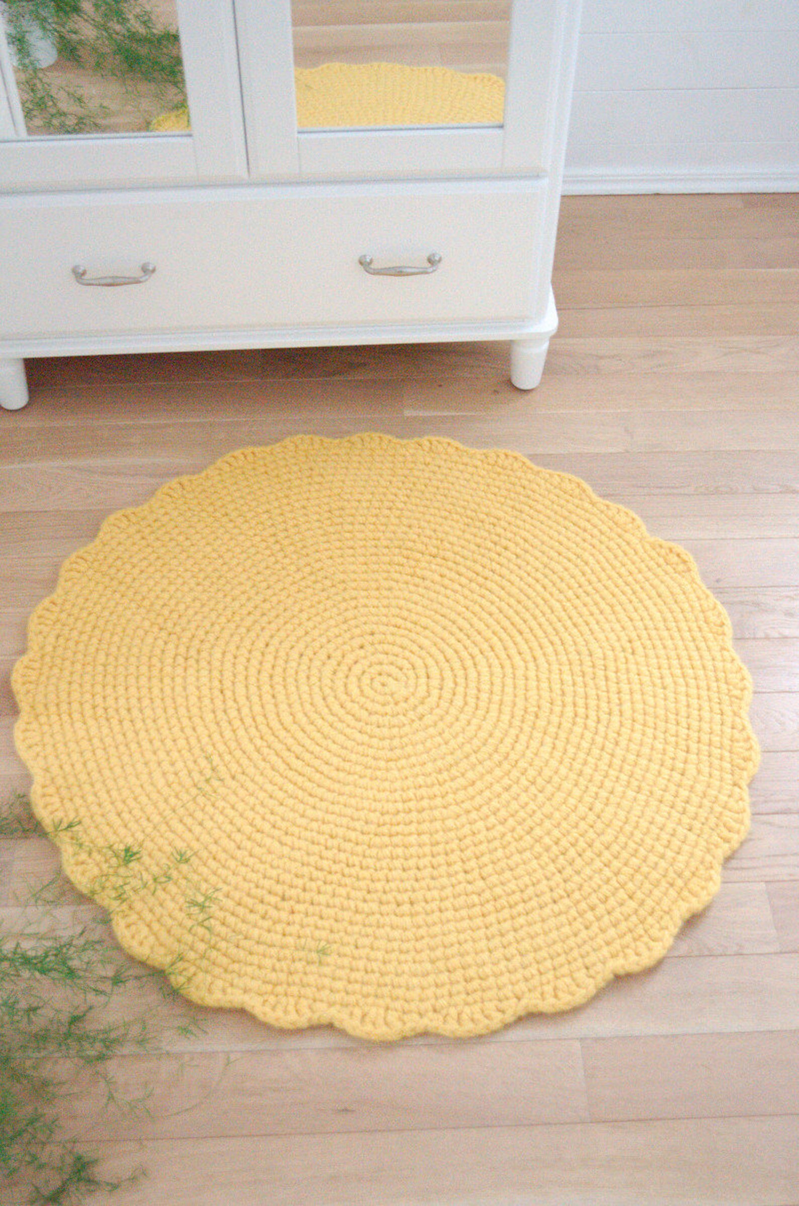 Yellow Rug Round Crochet Wool Rug Nursery Sun Rug Knit Rug - Etsy