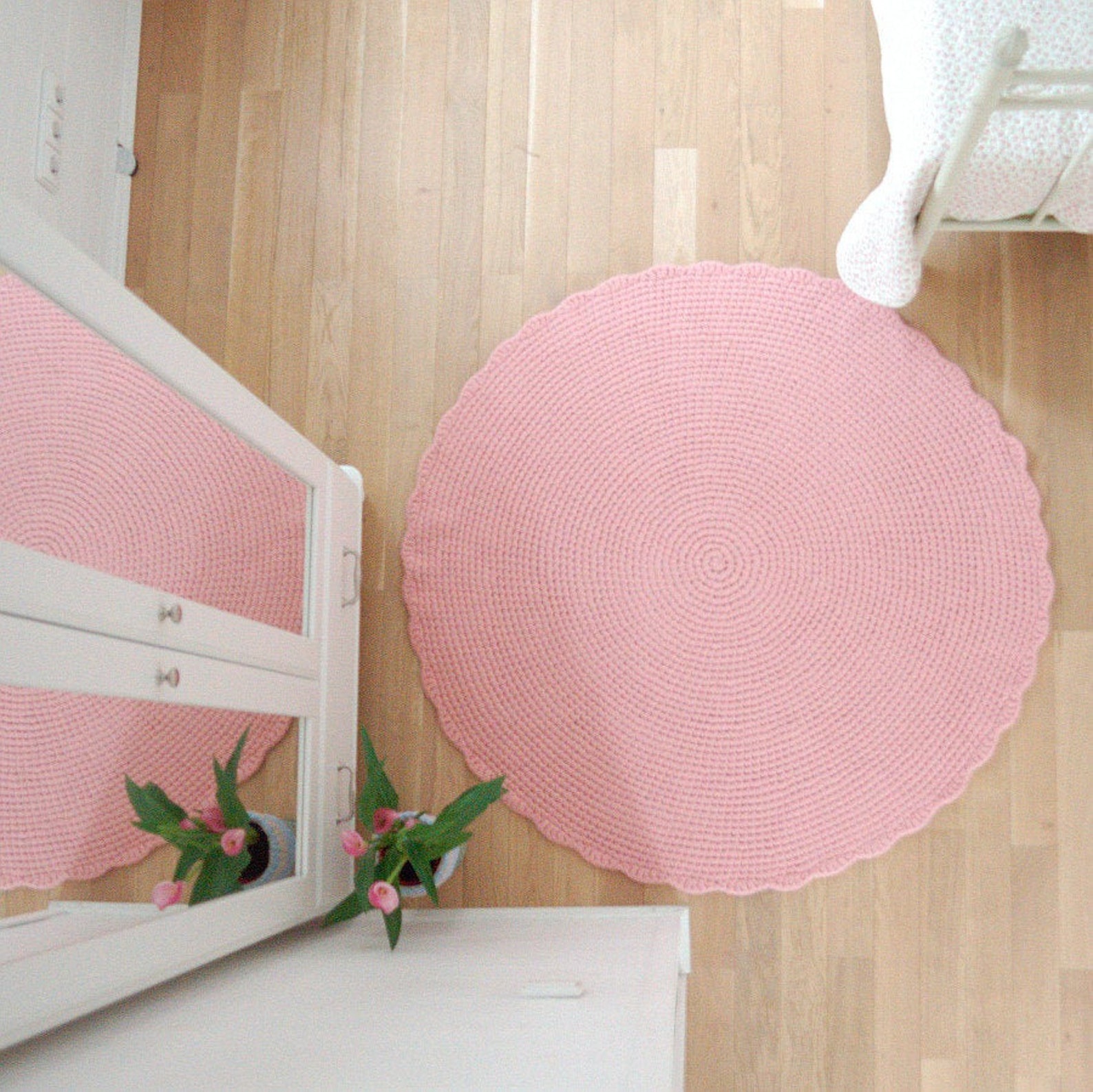 Round Rug Baby Pink Large Crochet Wool Rug Felted Nursery Rug Baby Girl ...
