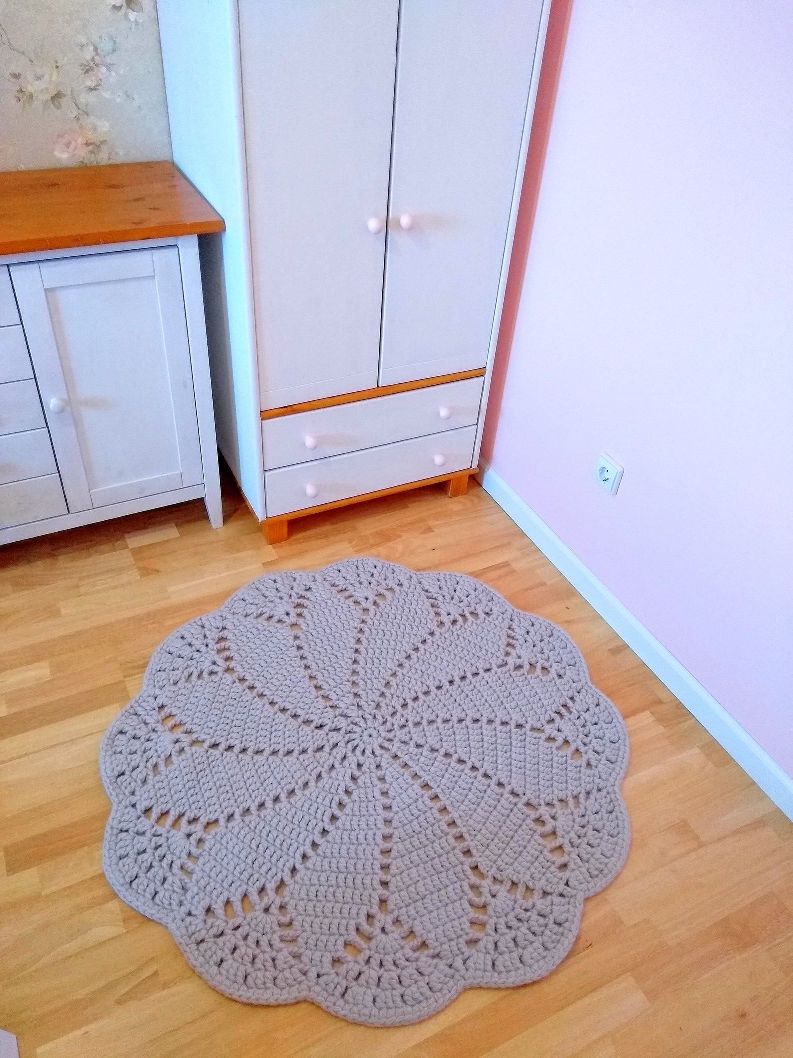 Round Crochet Doily Rug Wool Felt Oversized Boho Doily Rug - Etsy