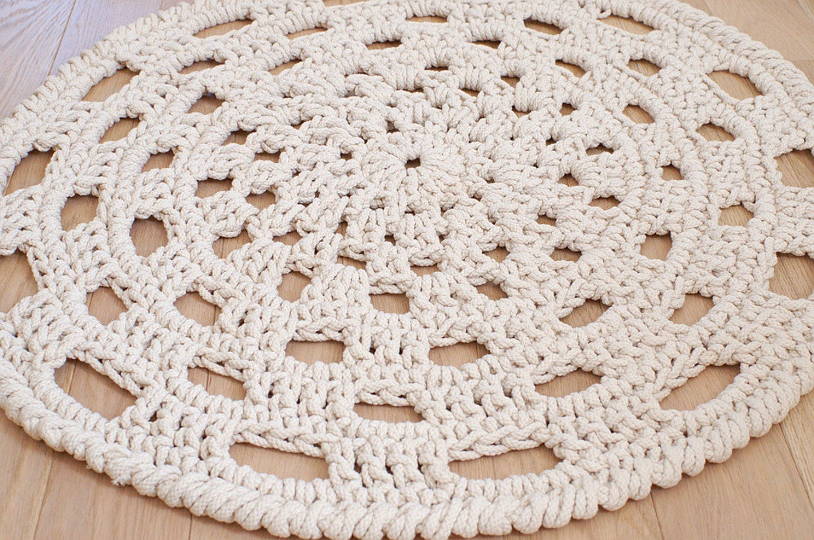 Round Rug Crochet Cotton Rope Natural Oversized Doily Rug - Etsy