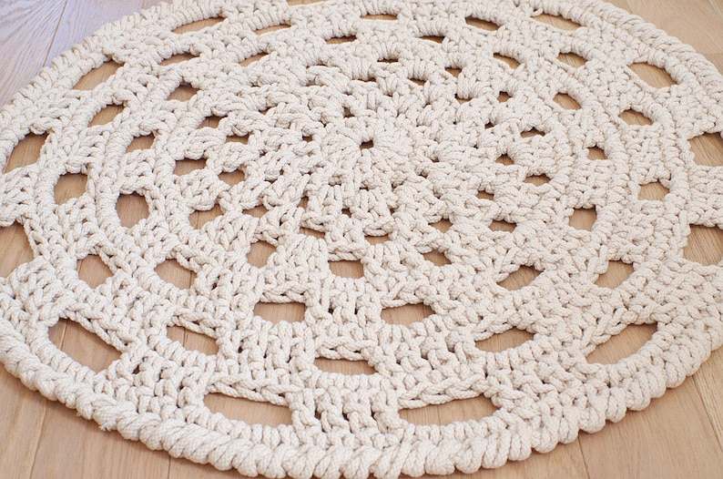 Round rug crochet cotton rope Natural oversized doily rug | Etsy