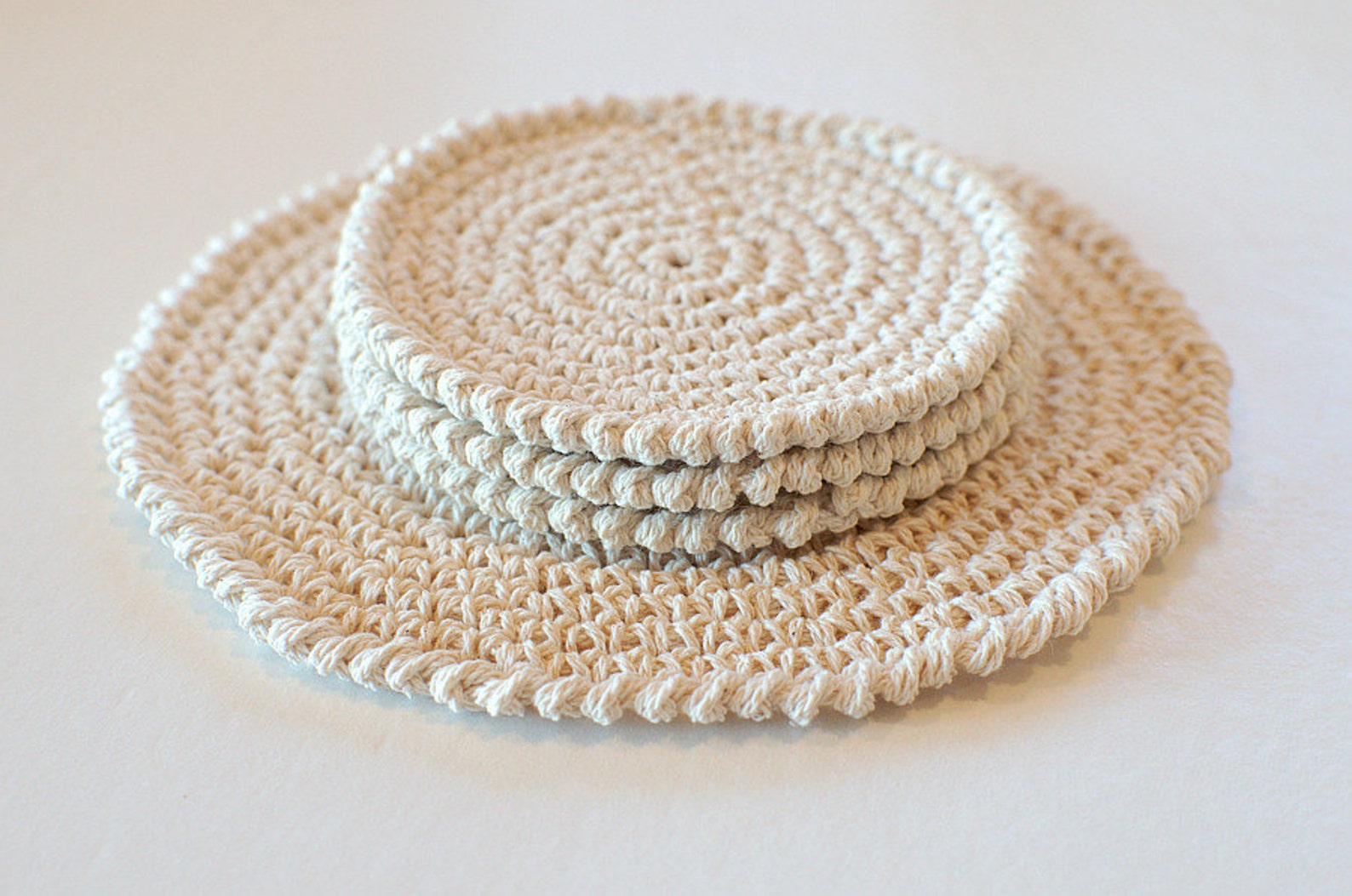 Set of Hand Crocheted Cotton Coasters Set of Cream Coasters - Etsy