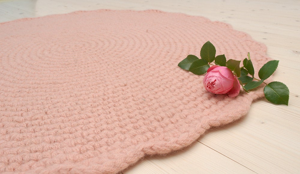 Pink Rug Round Crochet Wool Rug Nursery Rug Baby Girl Room | Etsy
