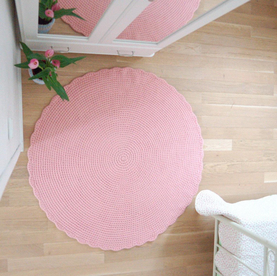 Round Rug Baby Pink Large Crochet Wool Rug Felted Nursery | Etsy