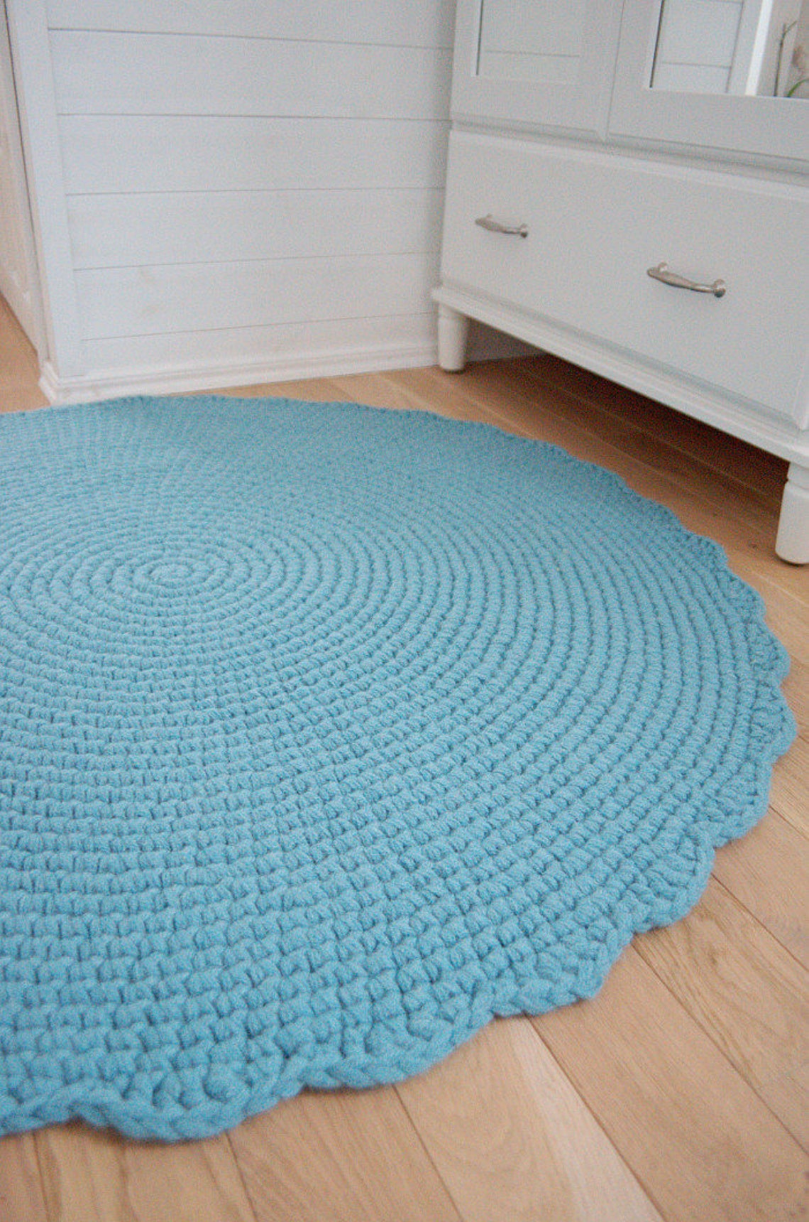 Round Crochet Wool Rug 120cm Teal Blue Rug Nursery Rug Baby | Etsy