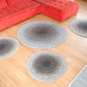 Round Crochet 100% Wool Rug Big Natural Gray Ombre Bedroom - Etsy