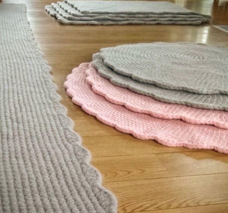 Pink Rug Round Crochet Wool Rug Nursery Rug Baby Girl Room | Etsy