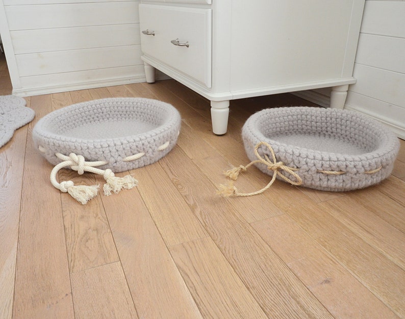 Wool Pet Bed With Cotton Rope Tassels Crochet Dog Beds - Etsy