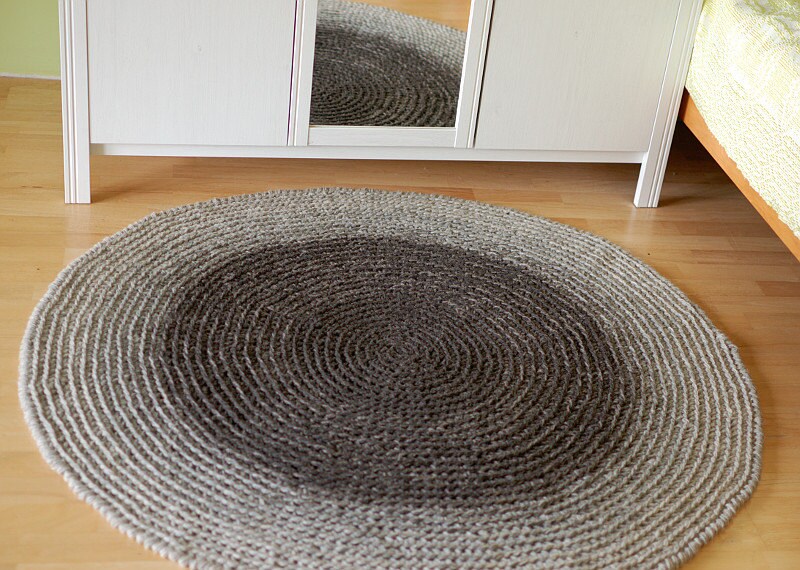 Round Crochet 100% Wool Rug Big Natural Gray Ombre Bedroom - Etsy
