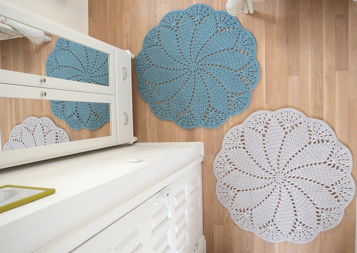 Round Crochet Doily Rug Wool Felt Oversized Boho Doily Rug - Etsy