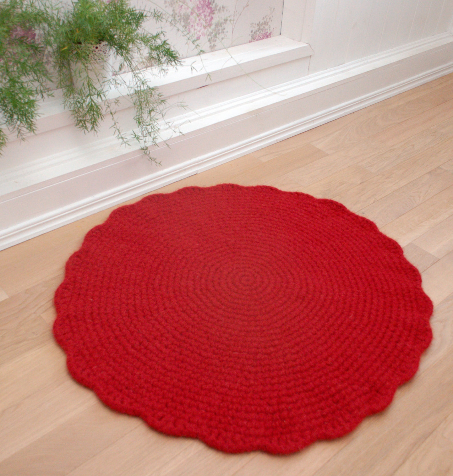 Red Round Rug Wool Carpet Red Carpet Crochet Rug Large - Etsy