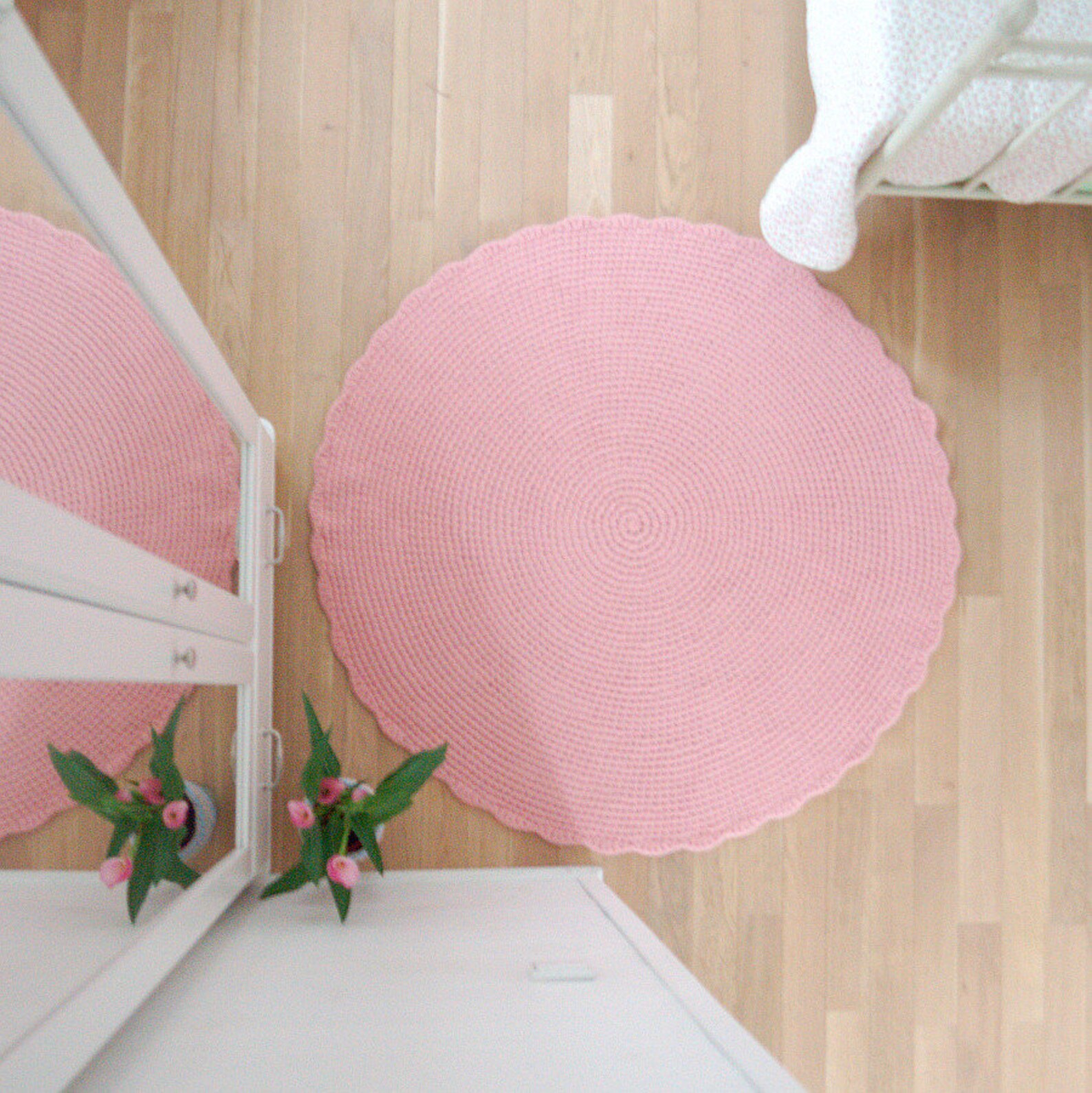Round Rug Baby Pink Large Crochet Wool Rug Felted Nursery Rug Baby Girl ...