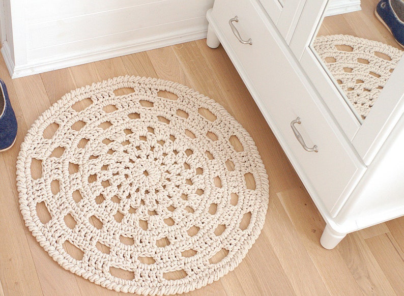 Round rug crochet cotton rope Natural oversized doily rug | Etsy